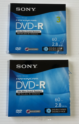 LOT of 2 Tapes New Sony Handycam DVD-R 2.8 GB 60 Minute Double Sided ...