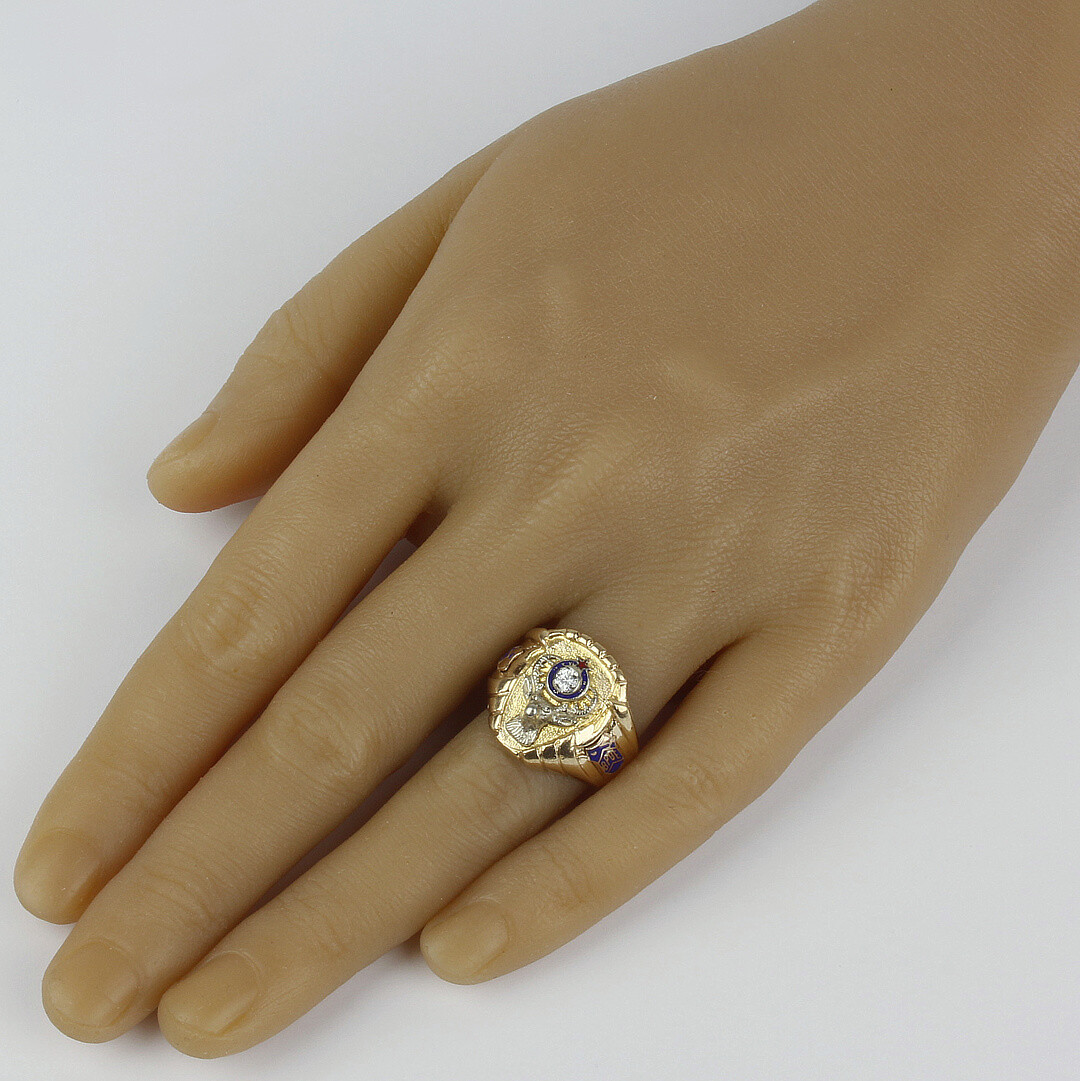 Vintage 10k Yellow Gold, Diamond Men's BPOE Elks Fraternal Ring Size 10 ...