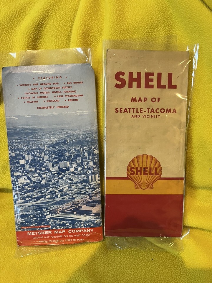 2 Vintage Road Maps 1950’s Shell Seattle/Tacoma And 1965 Seattle Worlds ...