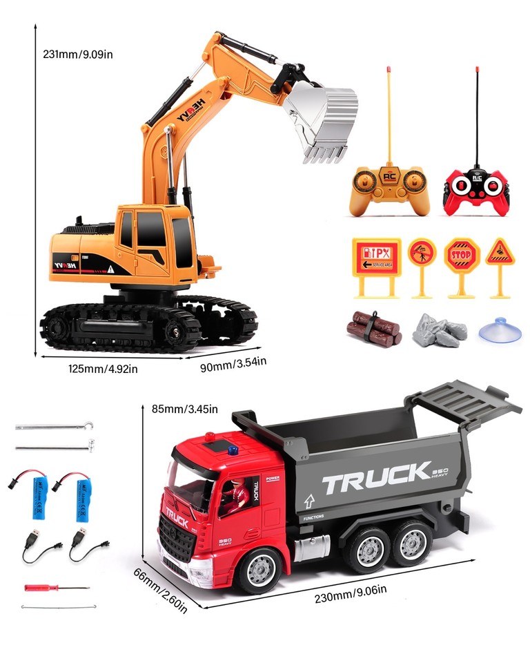 USA 3-in-1 Remote Control Construction Toys Set RC Excavator Dump Truck ...
