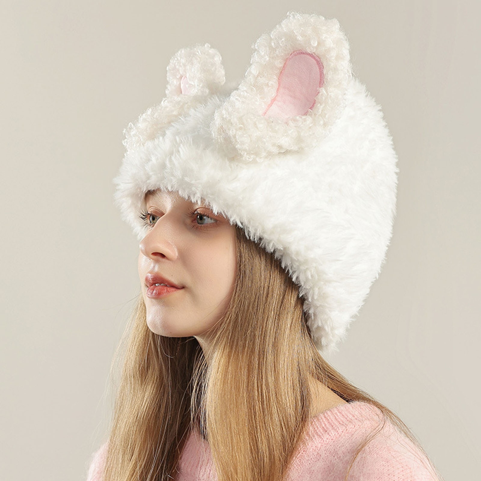 Cartoon Bunny Ears Hat Lady Winter Cap Cozy for Women Cute Rabbit Ear ...