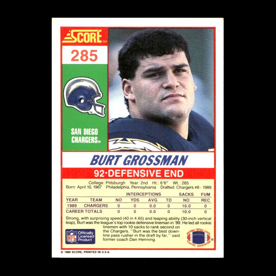 Burt Grossman 1990 Score San Diego Chargers #285 Set Break GM | eBay