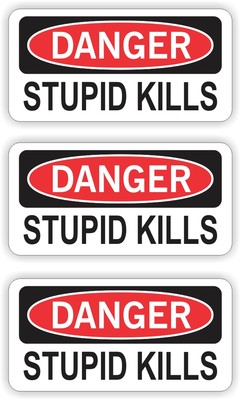 3x - Danger Stupid Kills Funny Hard Hat | Helmet Decals Stickers Vinyl ...