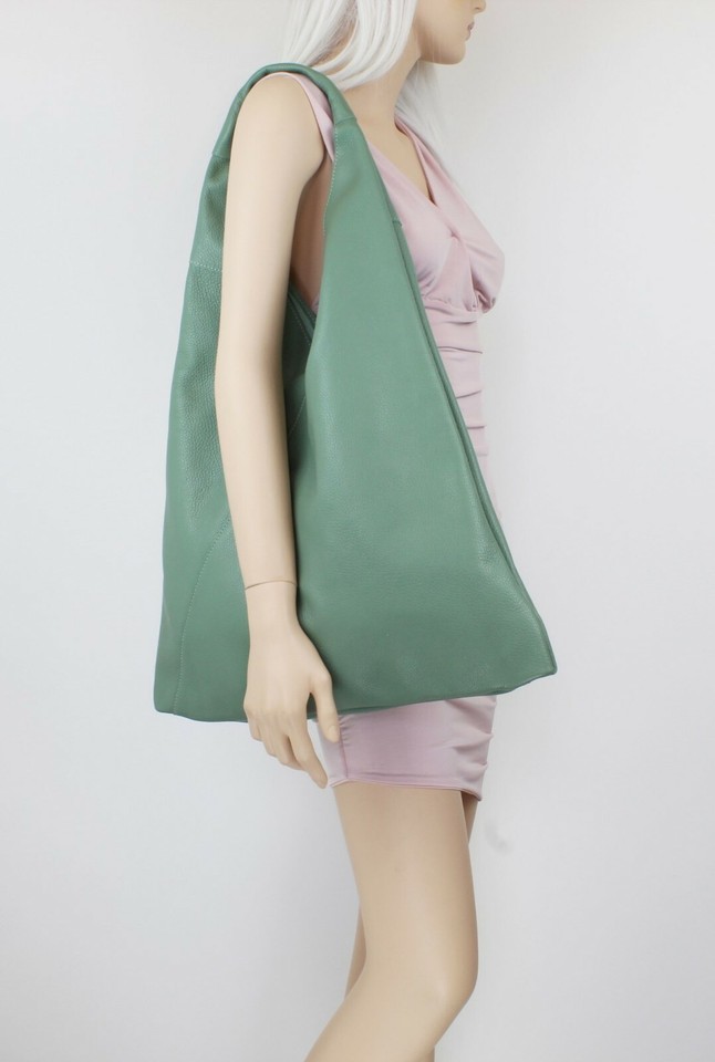 Italian Real Leather Handbag V Shape Top Interior Pocket String ...