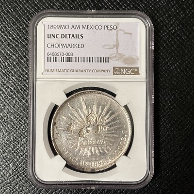 Mexico 1 Peso Silver Coin, 1899 Mexico City AM Chopmarked NGC UNC ...