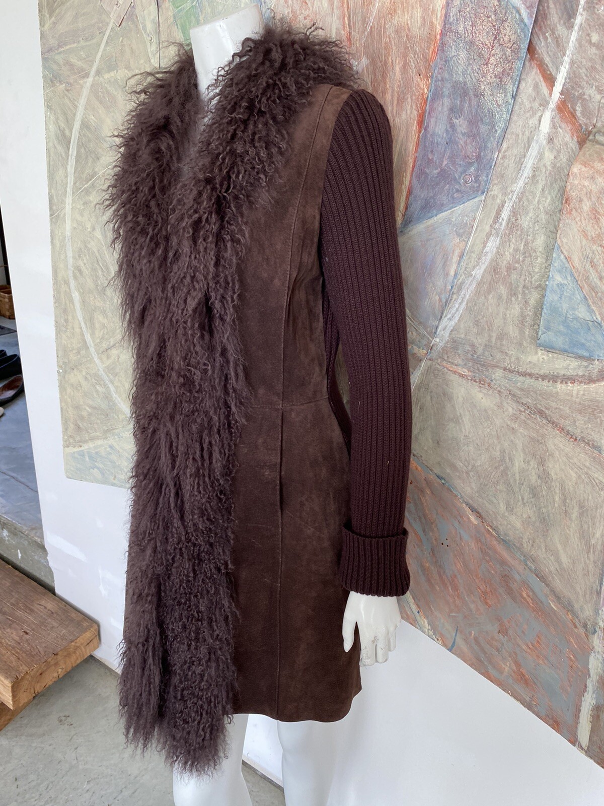 Ruby Cho Brown Mongolian Lamb Suede Leather Wool Long… - Gem