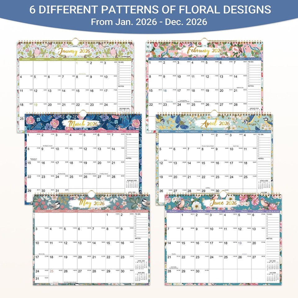 2026 Calendar - 2026 Wall Calendar, Jan 2026 - Dec 2026, 12" x 15 ...