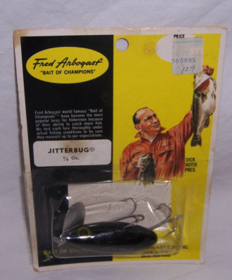Old Vintage Fishing Lure Fred Arbogast Co Black Jitterbug 5/8 Oz NOS ...