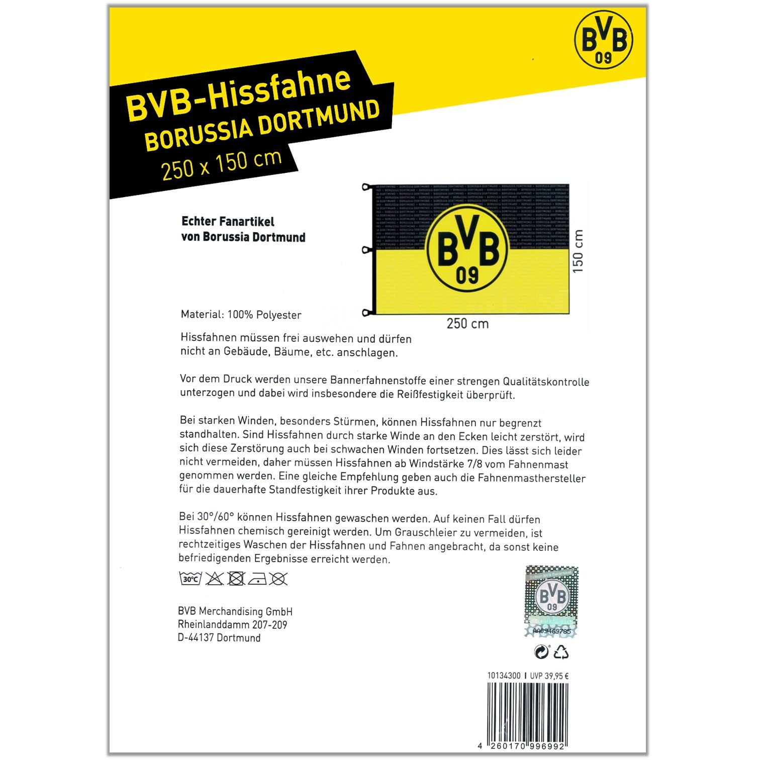 BVB Hissfahne Borussia Dortmund XXL 250 x 150 cm Flagge Fahne XL ...
