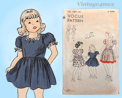 1940s Vintage Vogue Sewing Pattern 2297 Uncut Toddler Girls WWII Dress ...