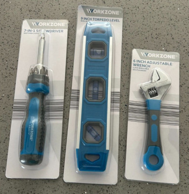 3 PC Tool Set - 6 "Wrench & 7-in -1 Screwdriver & 9" Torpedo Level Blue ...