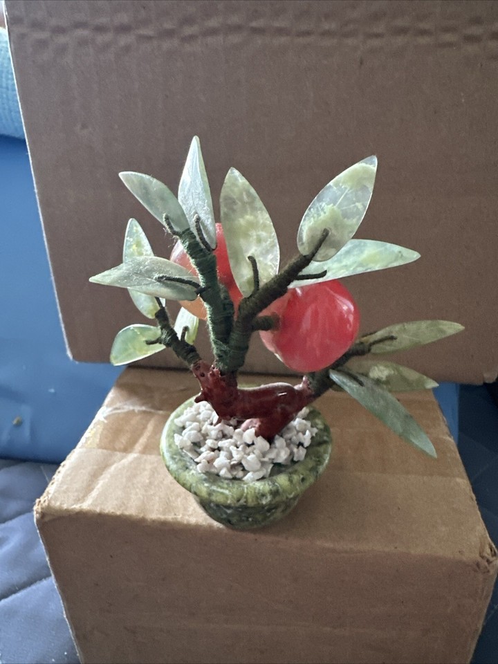 Vintage Chinese Glass Jade Tree With Peaches in Pot | eBay