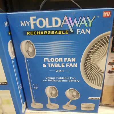 Emson-My Fold Away Foldaway Rechargeable Fan Features 3 speed extend 41 ...