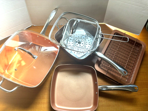 Copper Chef Cookware 9.5” Deep Dish Square Pan Set Non Stick 9 Piece ...