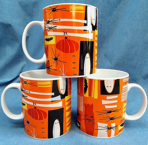 Crate & Barrel Halloween Coffee Mugs ~ Ghosts Spiders Bats Cats ...