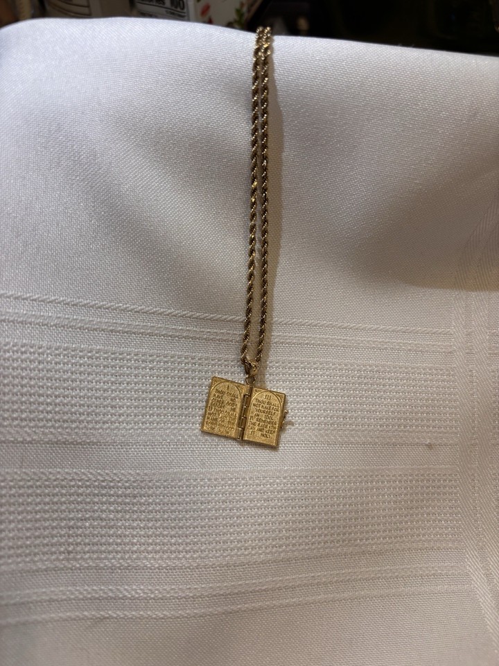 Ten Commandments Pendant and rope chain in 14k yellow gold | eBay