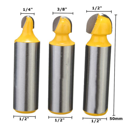 3Pcs 1/2" Shank Core Box Router Bit Set 1/4" 3/8" 1/2" Woodworking ...