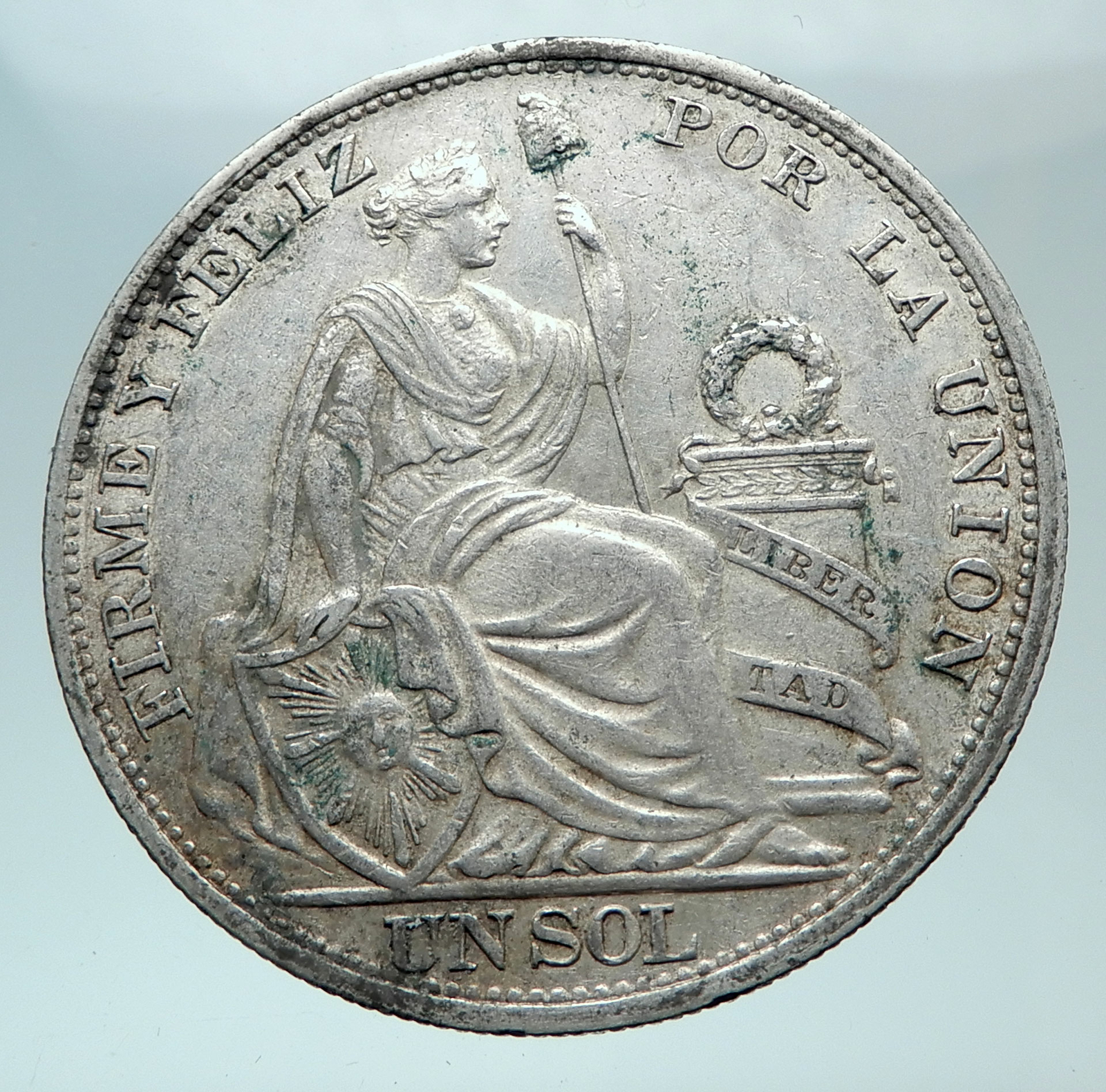 1893 PERU South America 1 SOL Antique BIG Original Silver Peruvian Coin ...