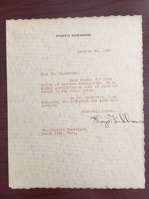 FLOYD GIBBONS SIGNED LETTER BY WWI WAR CORRESPONDENT & RADIO ...