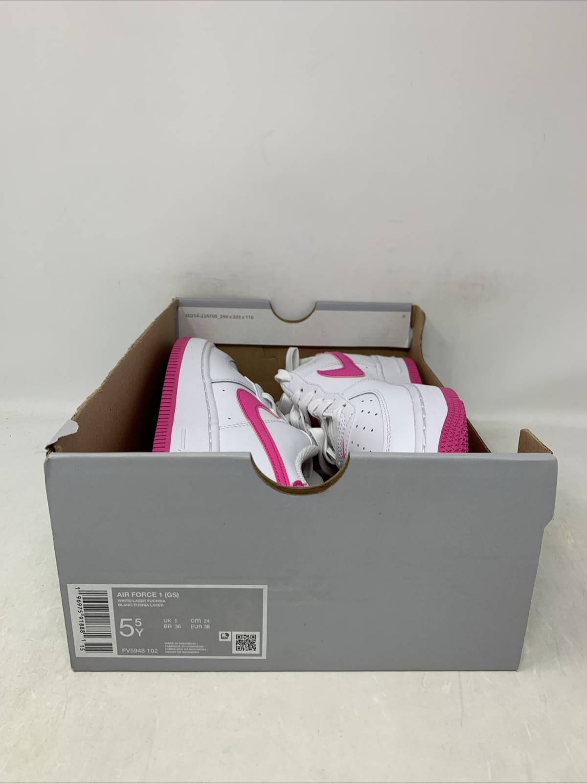 Nike Air Force 1 'Fuchsia Pink' White Sneakers, Size 5.5Y / 7W BNIB ...