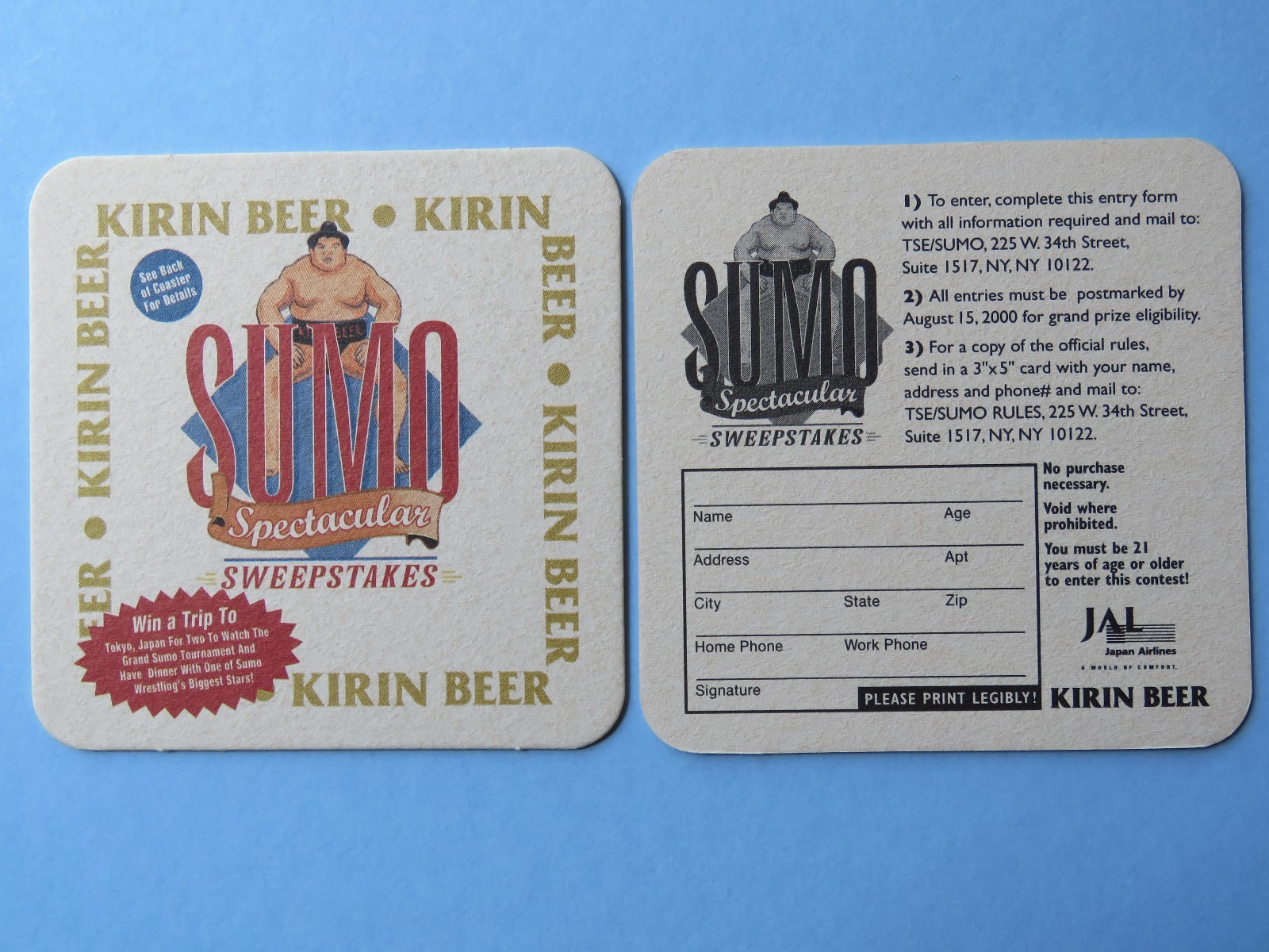 BEER Coaster * KIRIN Brewery ~ Win A Trip to 2000 SUMO Spectacular ...