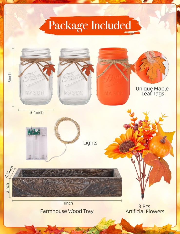 Fall Thanksgiving Table Decor, Centerpieces for Tables with Mason Jars ...