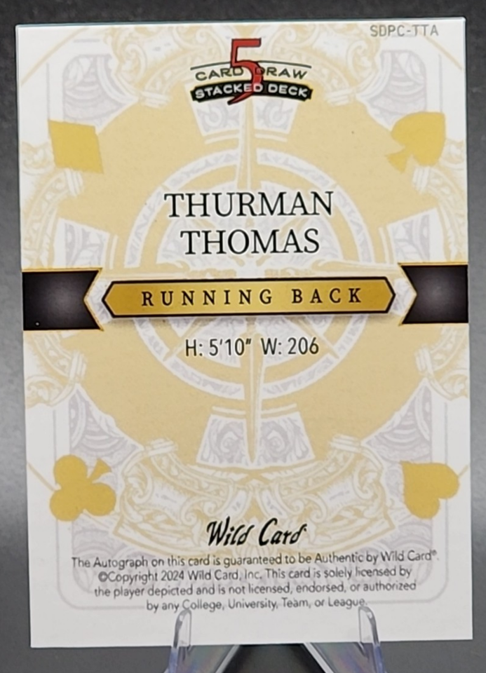 Thurman Thomas 1/1 2024 Wild Card 5 Card Draw Auto Rainbow Mirror ...