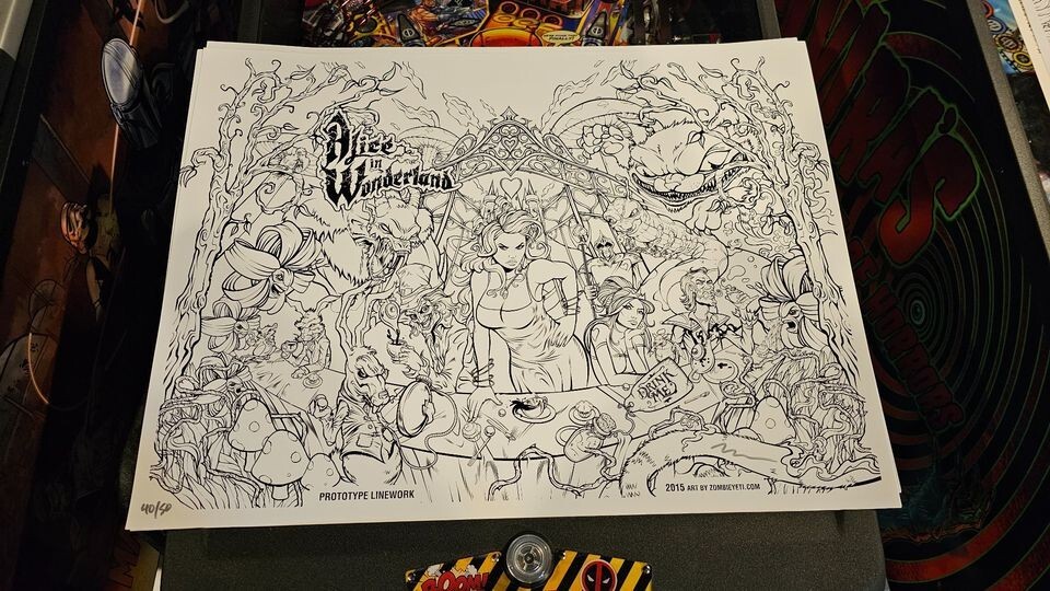 Alice and wonderland back glass art Zombie Yeti Jeremy Parker pinball ...