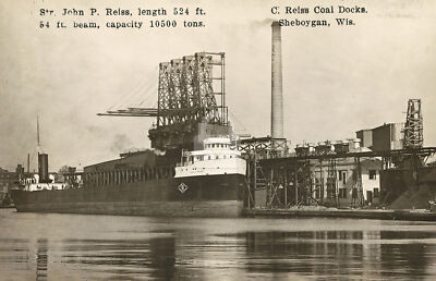 Str. John P. Reiss, Coal Docks, Sheboygan, WI Wisconsin 1911 RPPC ...