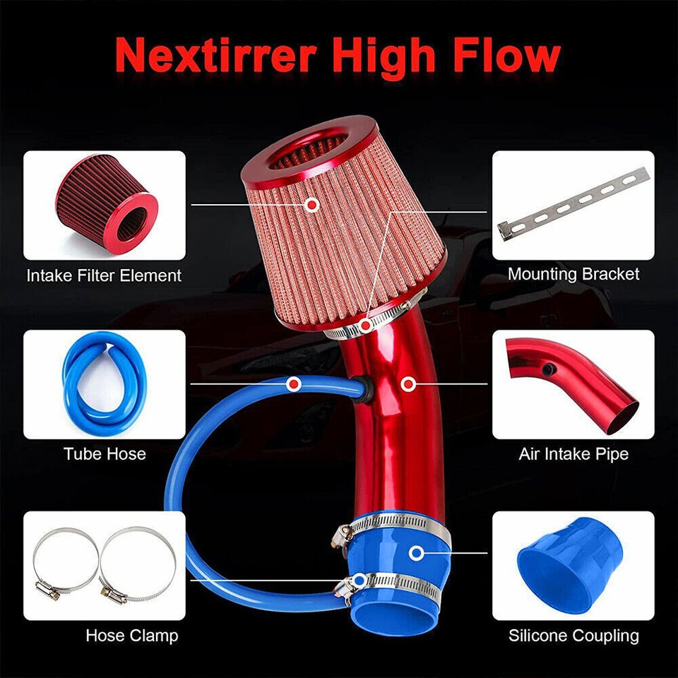 3" Car Cold Air Intake Filter Induction Kit Pipe Aluminum Power Flow ...