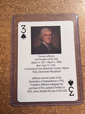 2011 Arcturus LLC The Presidents Playing Cards # 3 of Spades Thomas ...