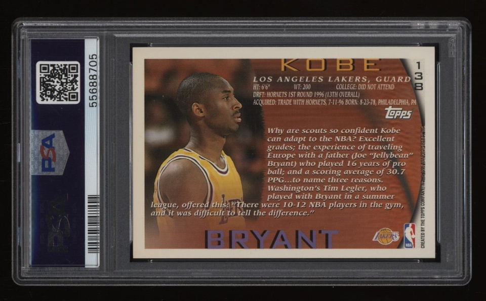 1996-97 Kobe Bryant PSA 8 (MK) Topps Basketball Rookie Rc #138 *NICE ...