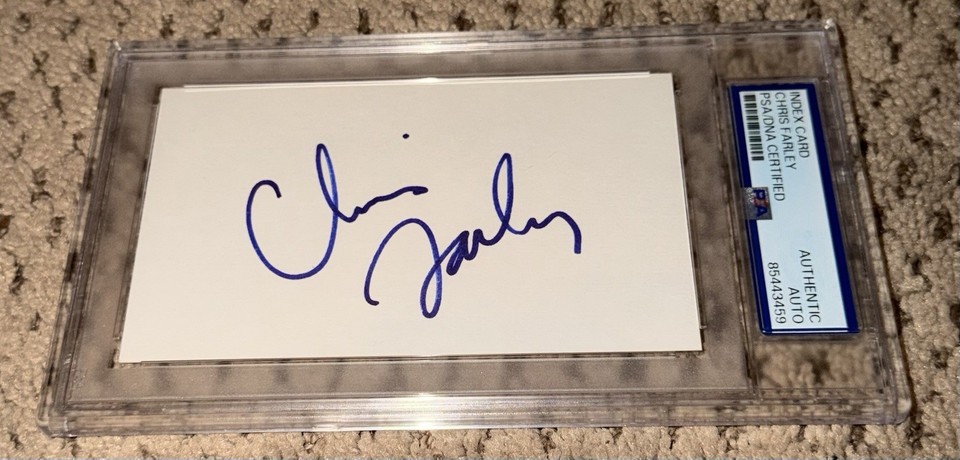 CHRIS FARLEY SIGNED 3X5 INDEX CARD PSA DNA AUTOGRAPH TOMMY BOY SNL AUTO ...