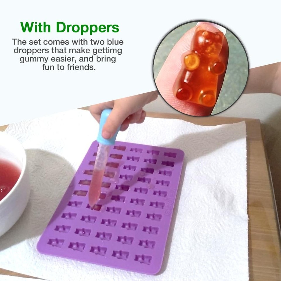 5 Colors Gummy Molds Bear Shape Mini Silicone Molds with 2 Droppers ...