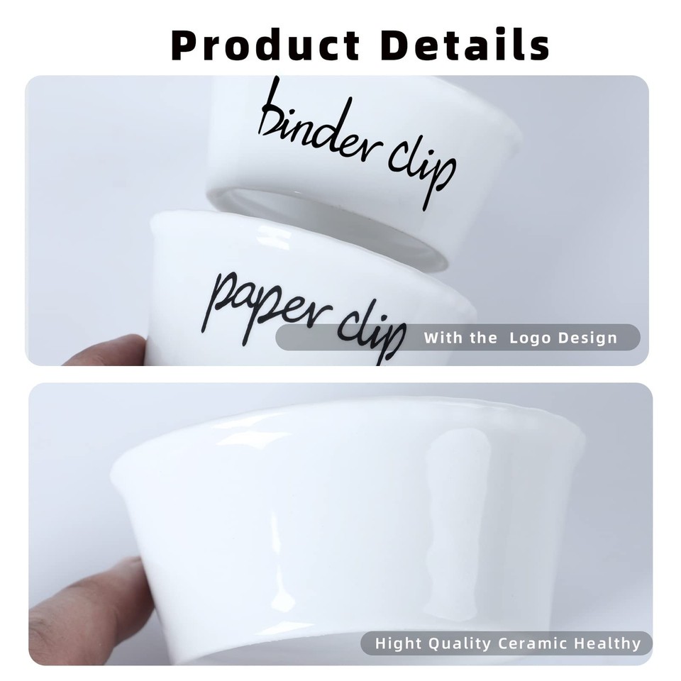 ONTUBE Ceramic Paper Clip Holder and Binder Clip Holder Set (White ...
