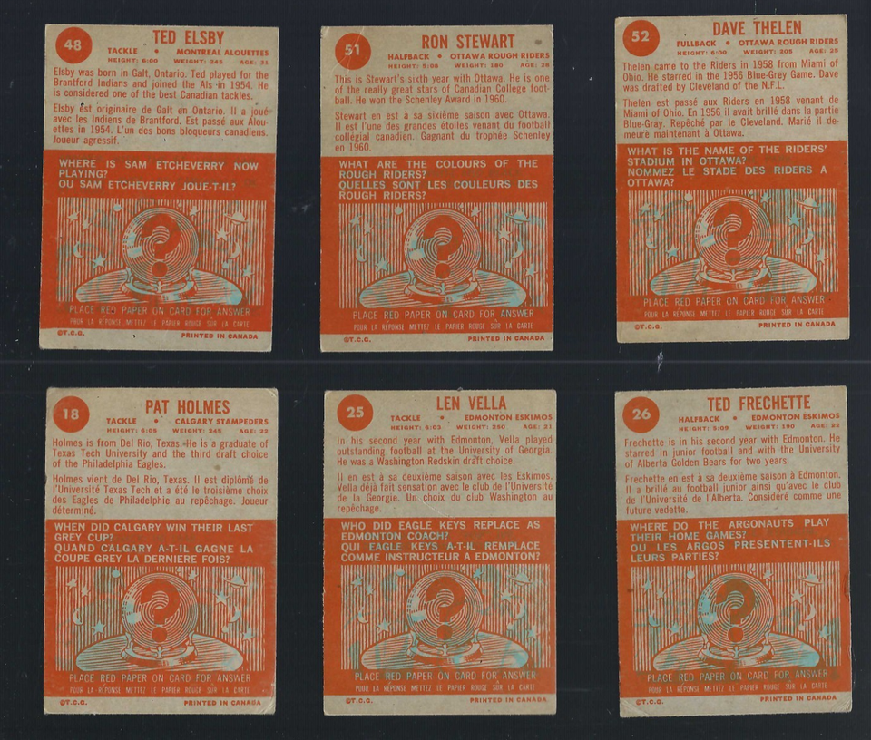 1963 TOPPS CFL ( CANADIAN FOOTBALL LEAGUE ) CARD LOT X 6 MID GRADE | eBay