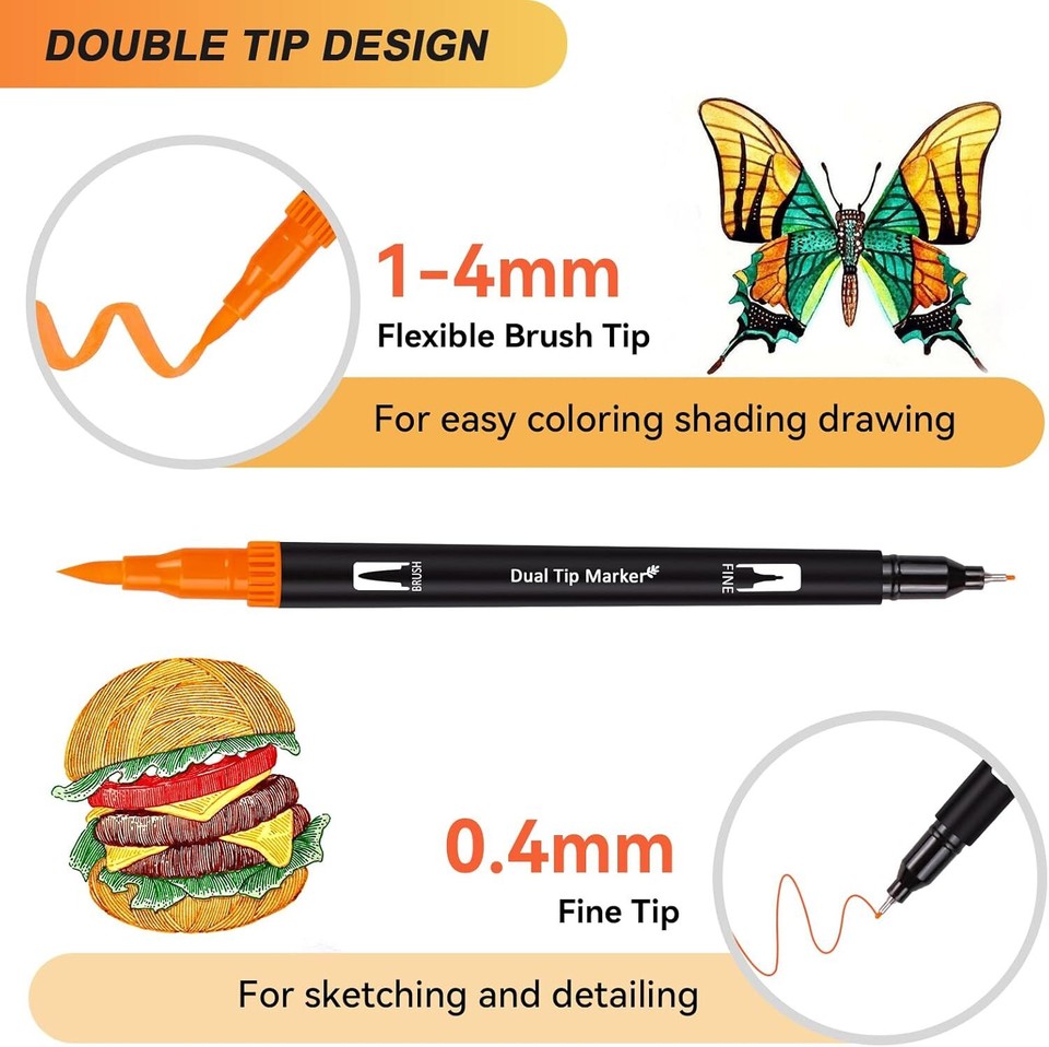Dual Brush Marker Pens 168 Colors Art Markers Set Fine and Brush Tip ...