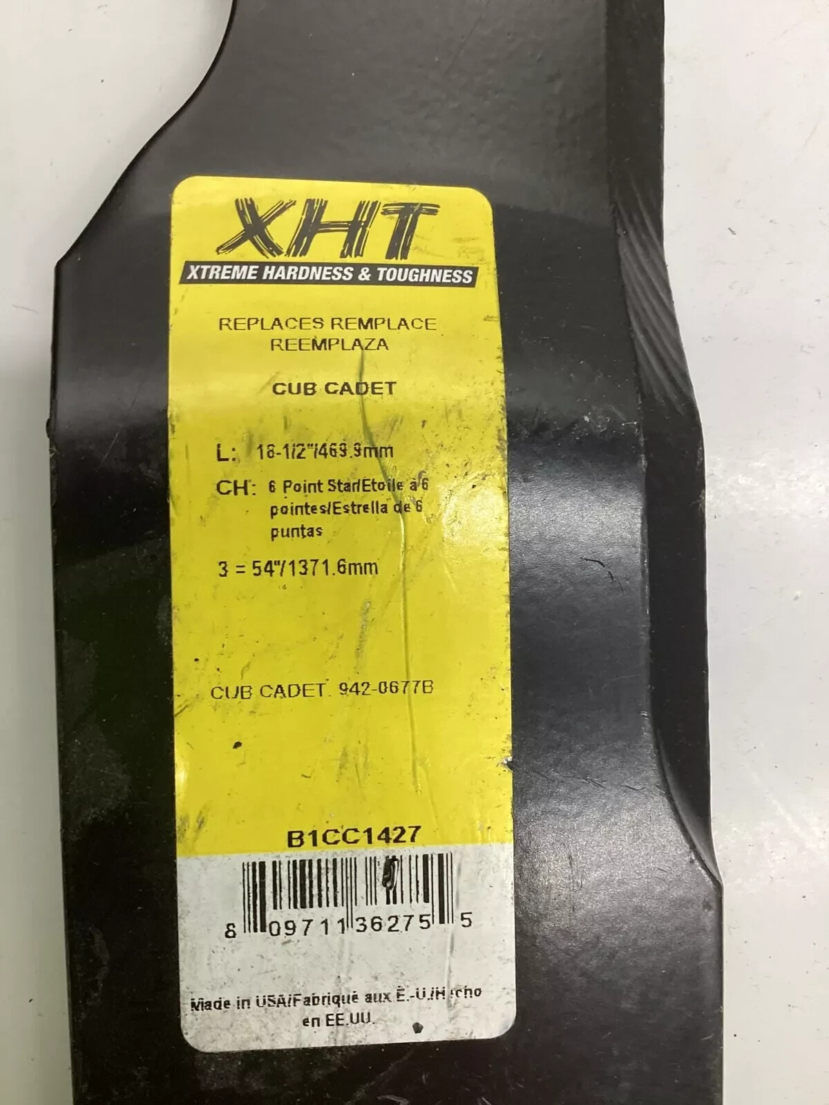 1) New XHT B1CC1427 Mower Blade 18-1/2", 6 pt. Star Center. Cub Cadet ...