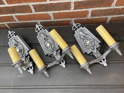 RESTORED Set 3 Antique Wall Sconces Arts Crafts Deco Mission Gothic ...