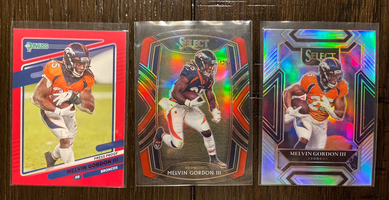 Denver Broncos Melvin Gordon III 3-card Lot 2020 Select Club Level Die ...