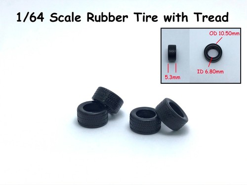 TR03 Car Model Hot wheels 1/64 Rubber Tires 10mm Tread black set 4pcs ...