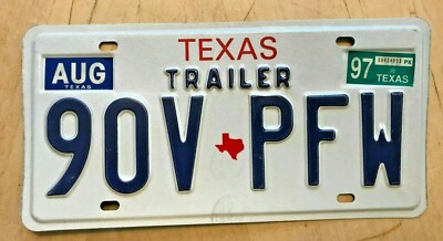 1997 TEXAS TRAILER LICENSE PLATE " 90 V PFW " TX TRL | eBay