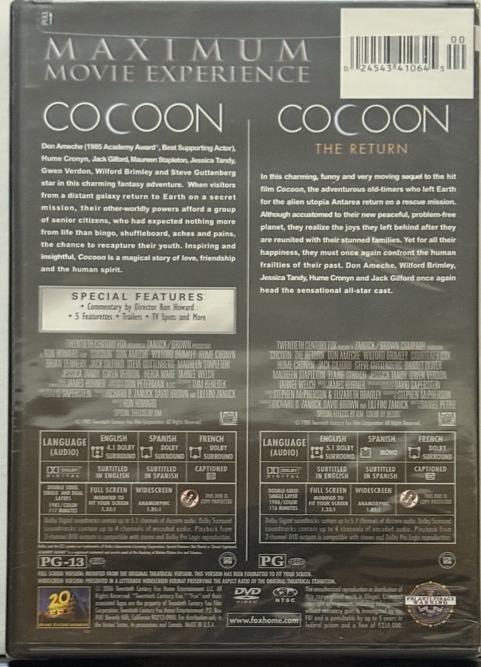 Cocoon & Cocoon: The Return Double Feature 2-DVD Set NEW Sealed ...