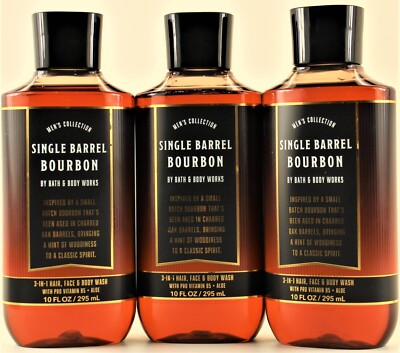 QTY 3 - Bath & Body Works Men's SINGLE BARREL BOURBON 3-1 Hair Body ...