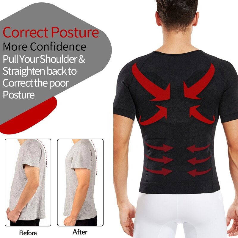 Men's Slimming Body Shaper Shirt Posture Corrector Vest Abdomen ...