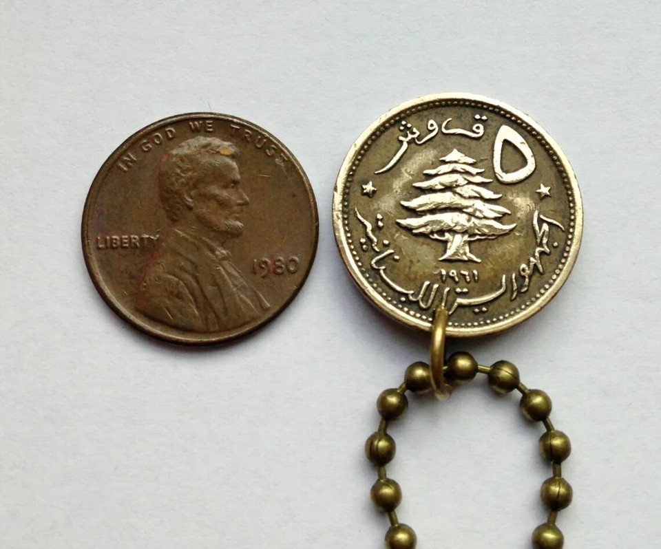 Lebanon Liban 5 Piastres coin pendant Lebanese LION cedar tree Beirut ...