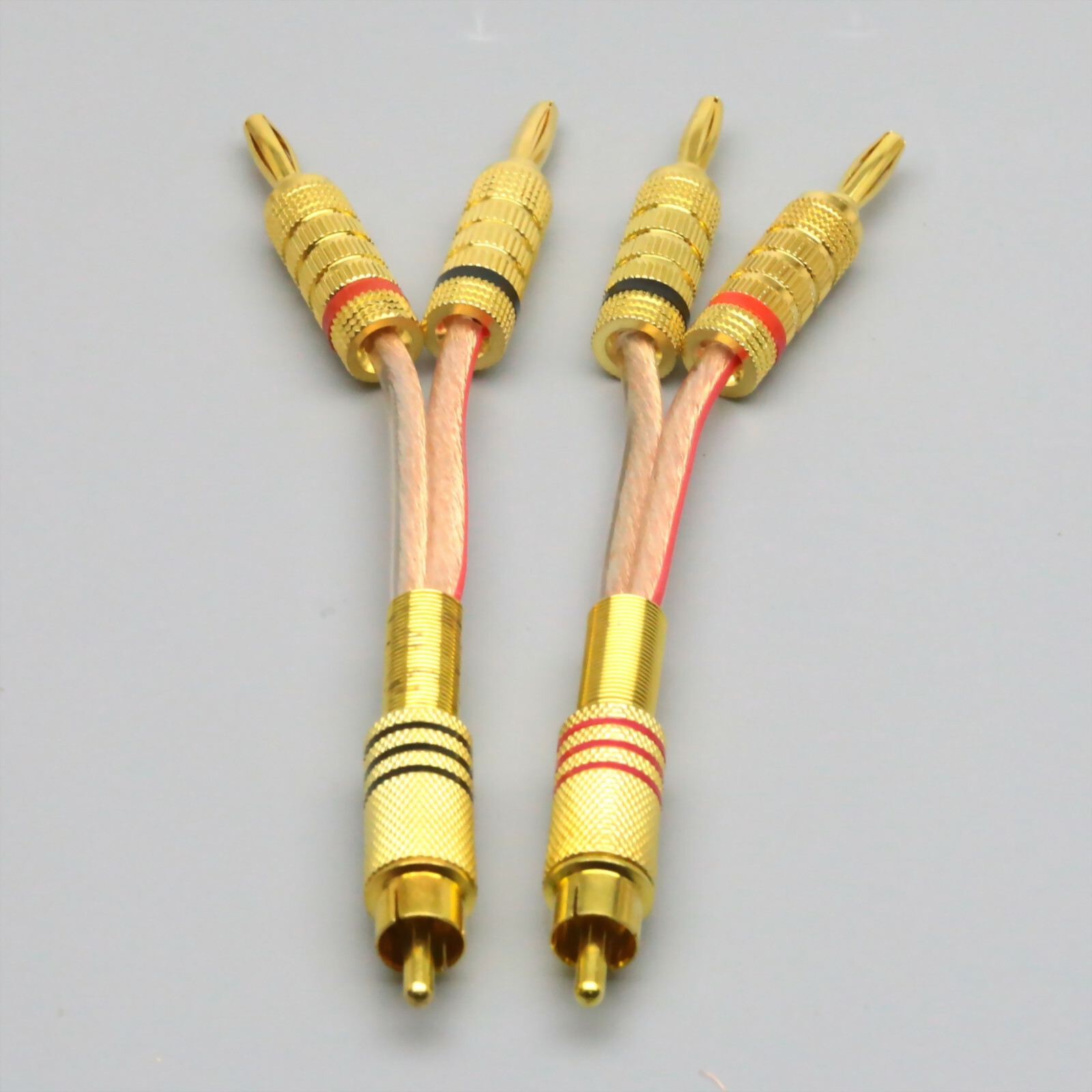 1Pair Banana Plug To RCA ± Phono Adapter 4" cable For Stereo Amp Audio ...