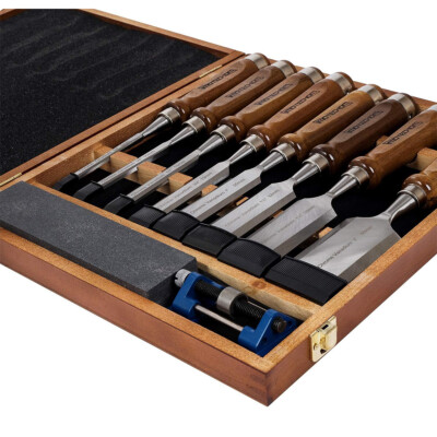 10PCS Woodworking Wood Chisel Set with Wooden Box Honing Guide ...