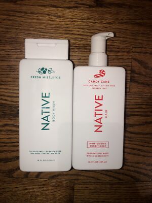 2 Bottles Native - Candy Cane Conditioner +Fresh Mistletoe Body Wash ...