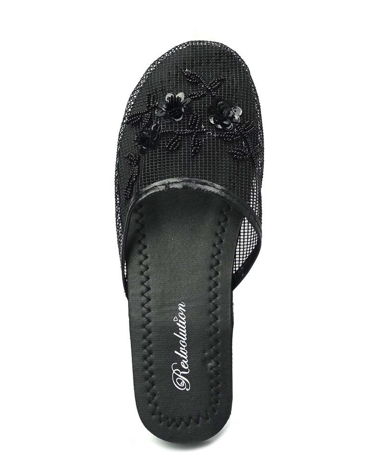 Women's Chinese Mesh Floral Beaded Sequined Slipper Flip Flop Sandals ...